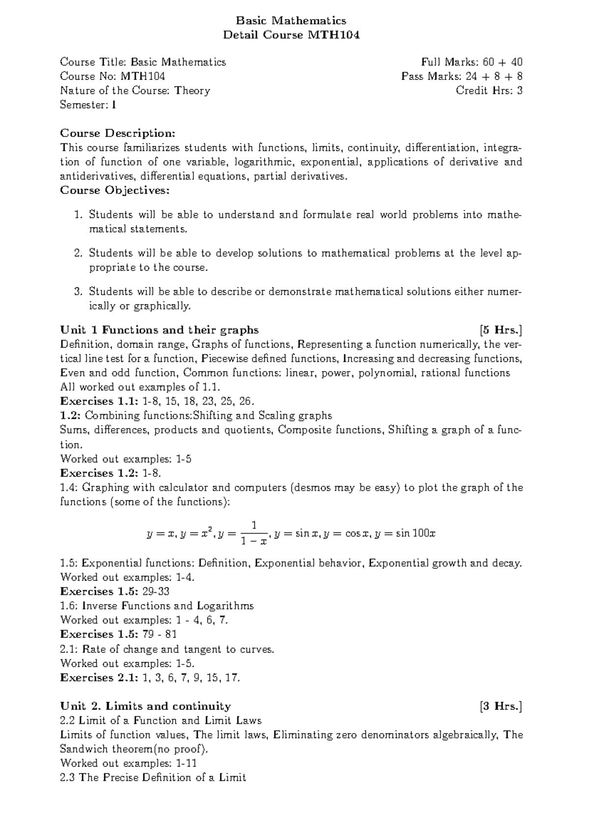 Basic Mathematics Course Notes for MTH104: Theory & Applications - Studocu