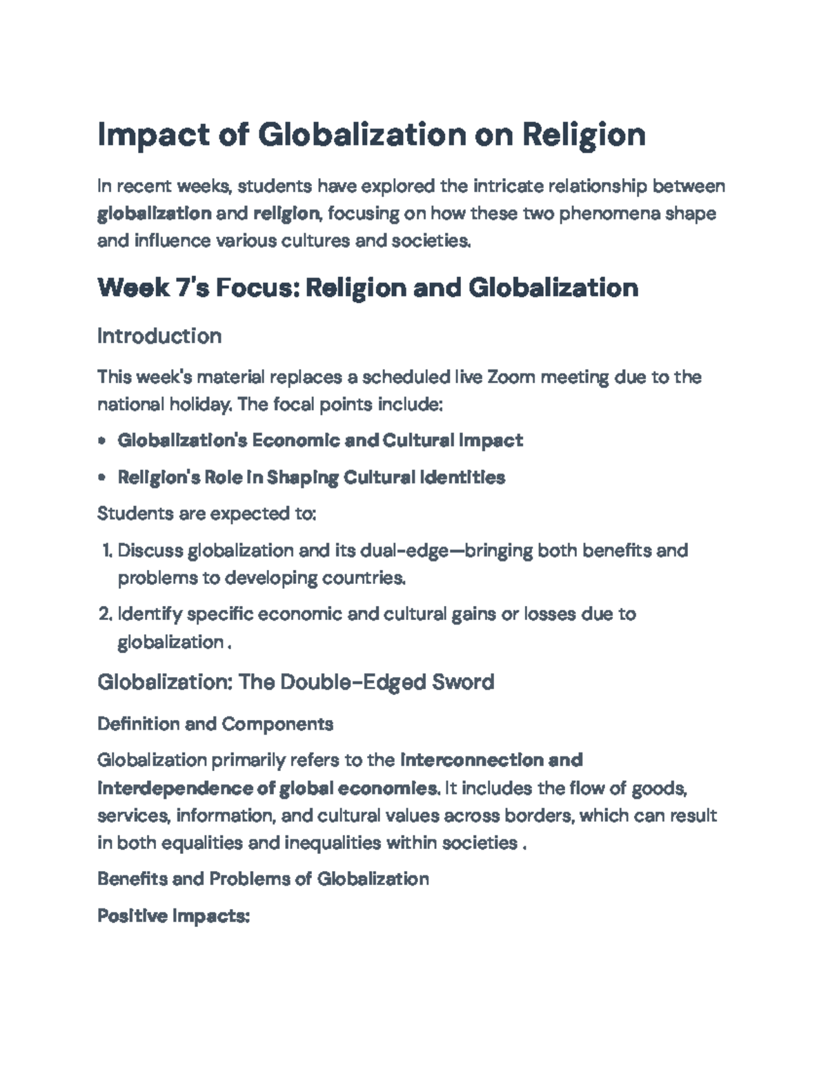 Globalization and Religion: Dual Impacts on Culture and Identity (Week ...