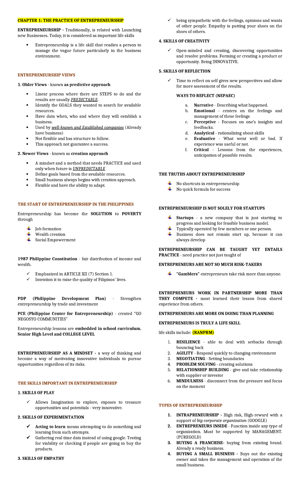 Entrepreneurial Mindset: Insights from Chapters 1 & 2 - Studocu