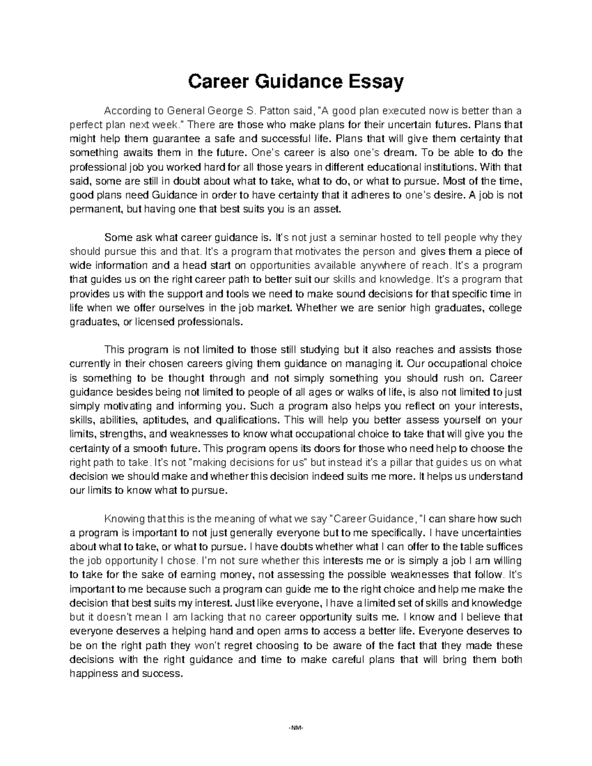 Career Guidance Essay: Navigating Your Future Choices - Studocu