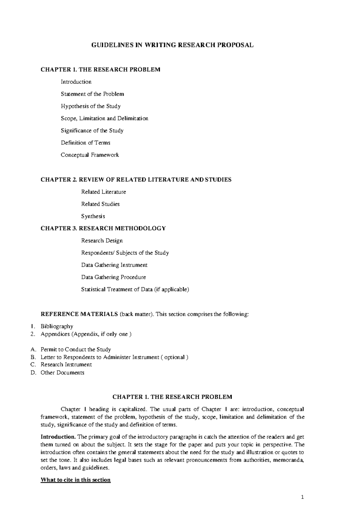 Guidelines IN Writing Research Proposal - GUIDELINES IN WRITING RESEARCH PROPOSAL CHAPTER 1. THE ...