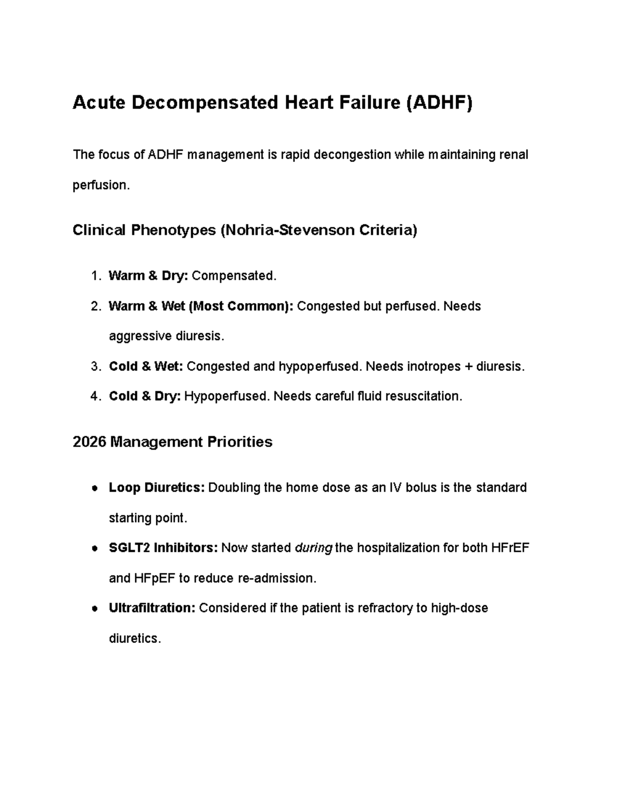 Acute Decompensated Heart Failure (ADHF) - Clinical Phenotypes (Nohria ...