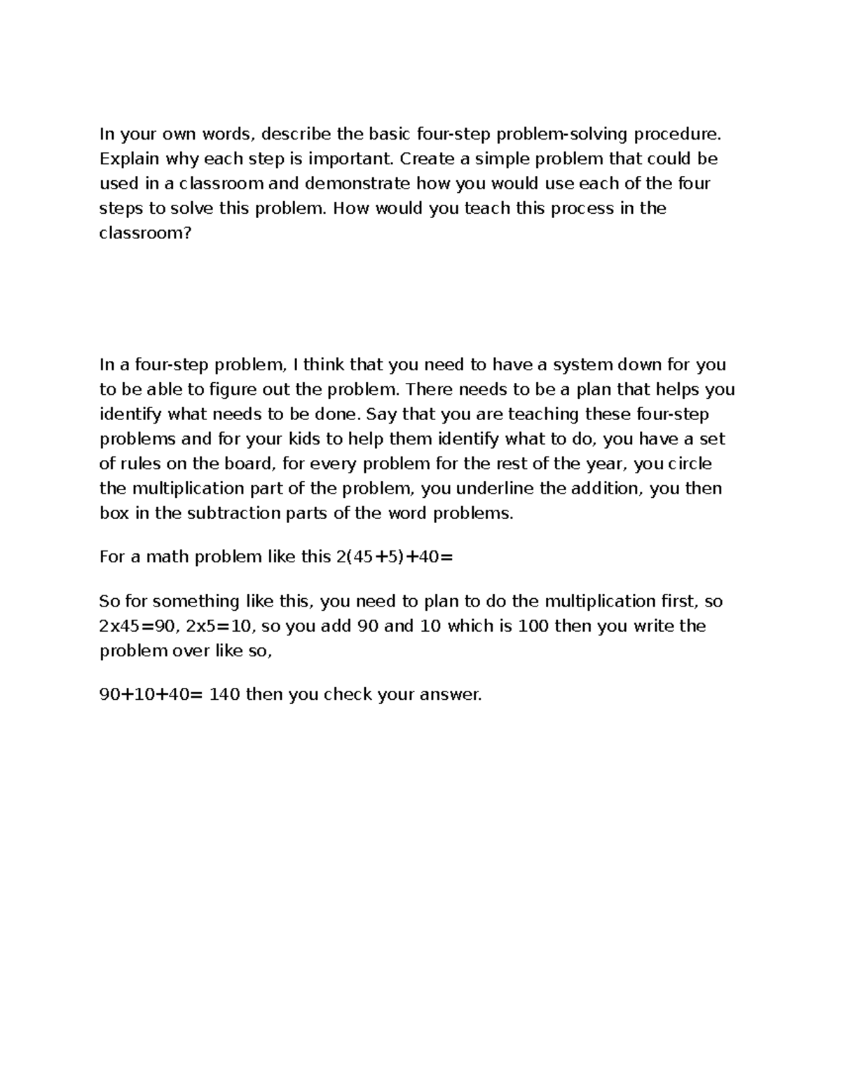 Math 150 - Topic 5 DQ 1: Four-Step Problem-Solving Method - Studocu