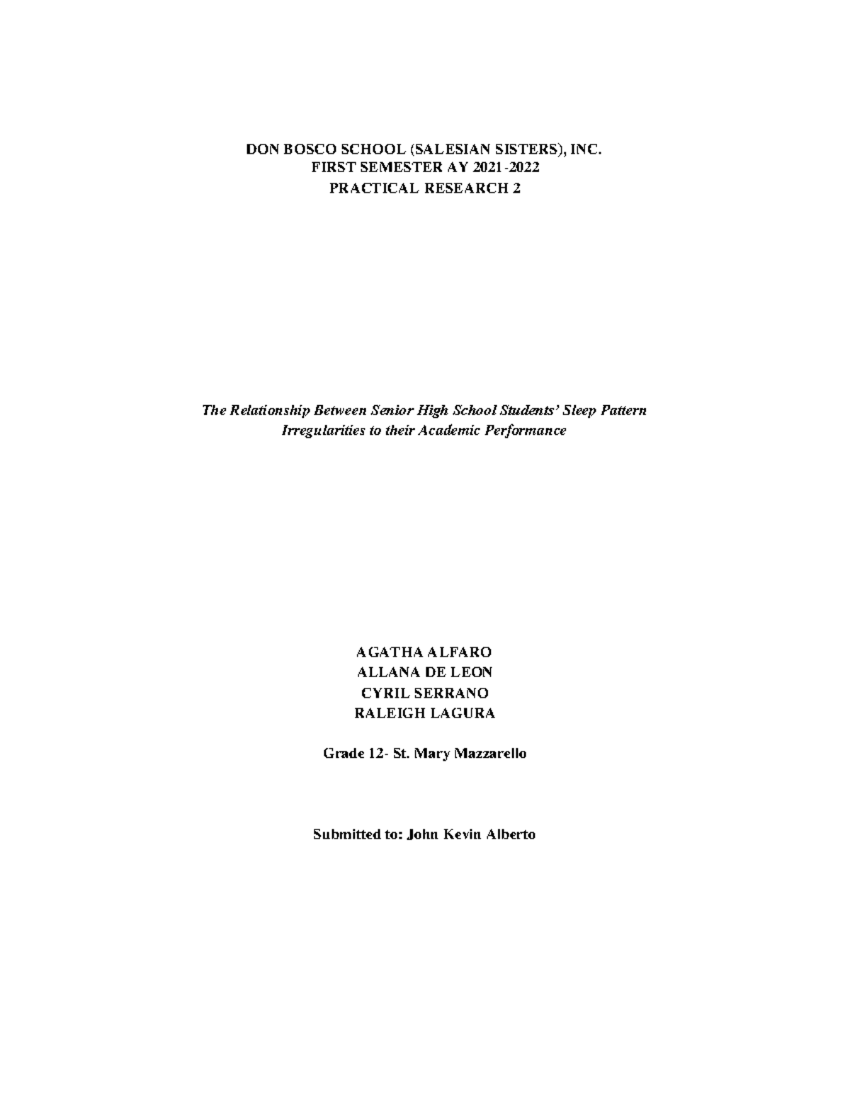 RRL Draft for Practical Research 2: Sleep Patterns & Academic Performance - Studocu