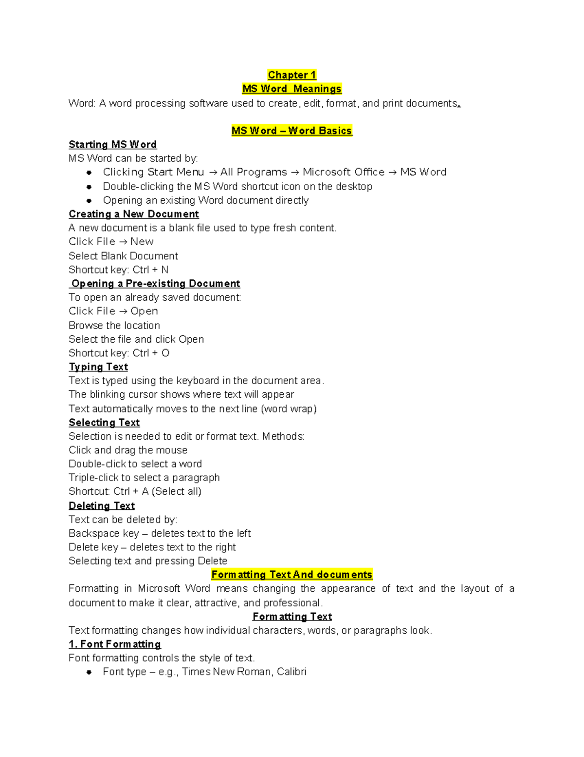 Chapter 1: MS Word Basics and Functions Guide - Studocu