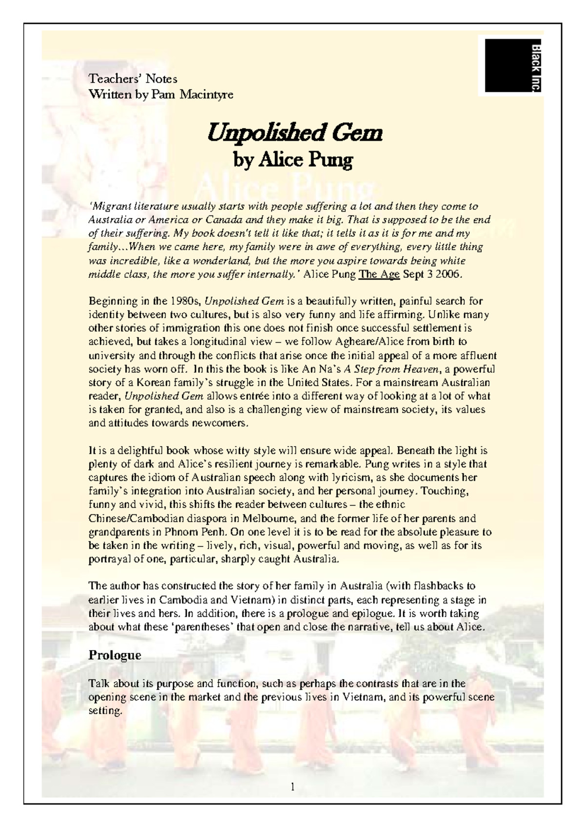 Teacher Guide: Exploring 'Unpolished Gem' by Alice Pung (ENG123) - Studocu