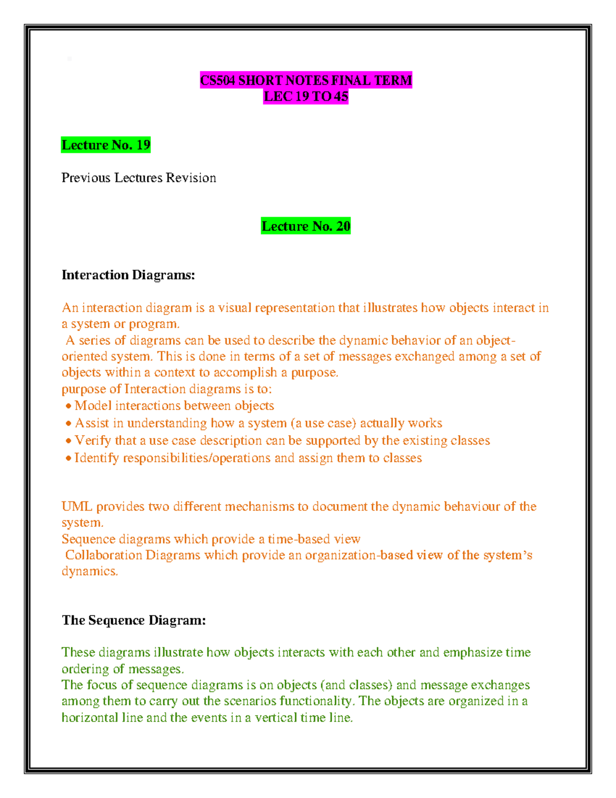 CS504 Final Term Short Notes: Lectures 19 to 45 Overview - Studocu