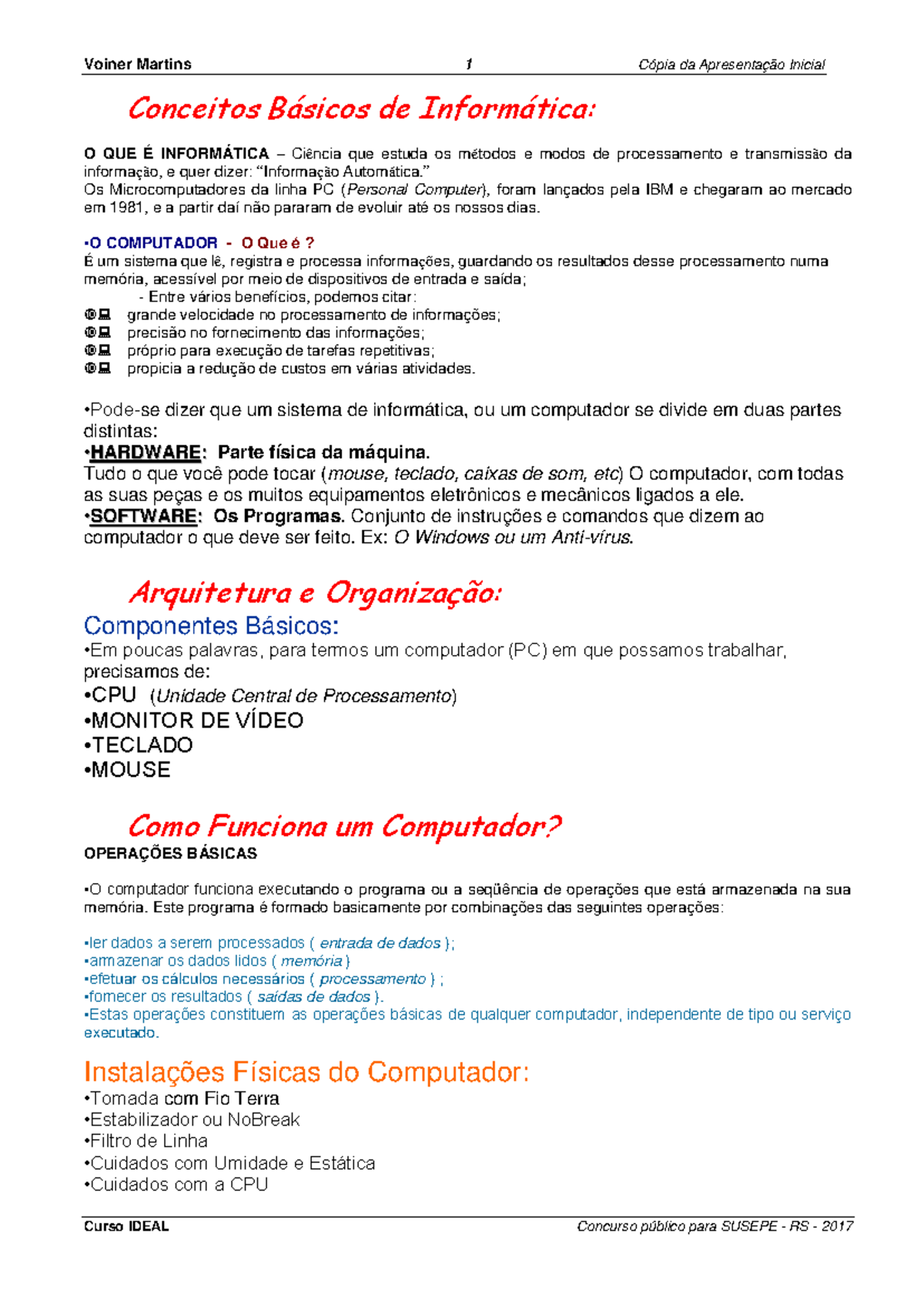 Apresentação Introdução Informática Concursos - Conceitos Básicos de ...
