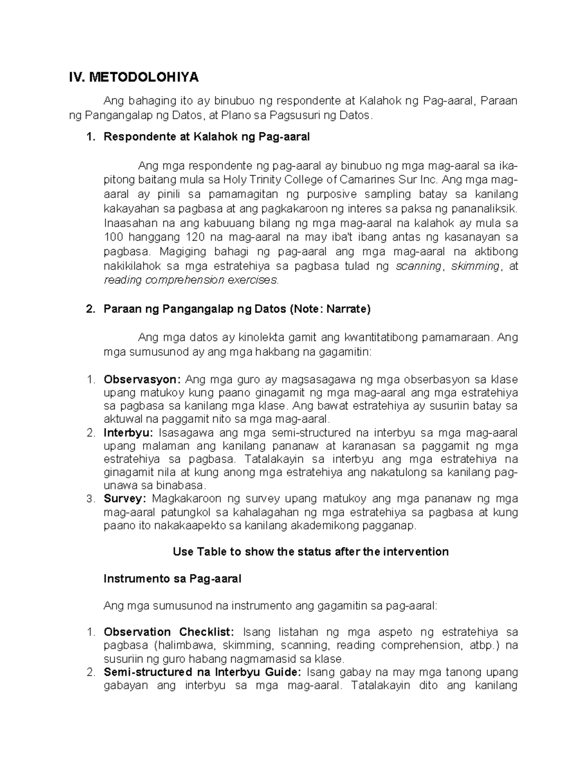 Metodolohiya ng Action Research: Pagsusuri ng Estratehiya sa Pagbasa ...