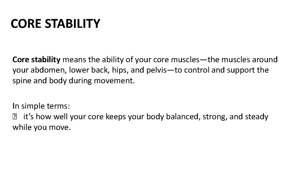 CORE STABILITY: Importance and Benefits of Core Training - Studocu
