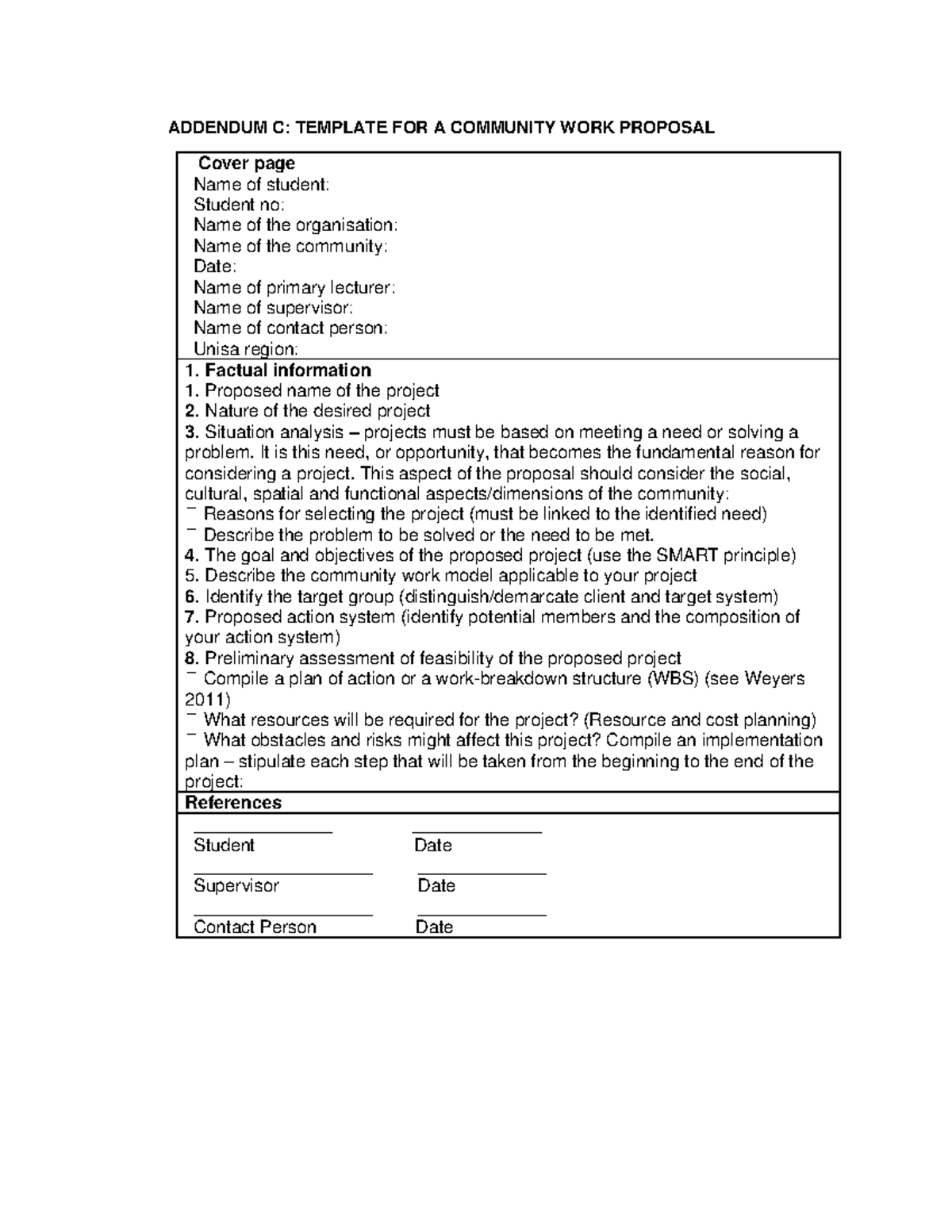 COMM 101: Template for Community Work Proposal - Studocu