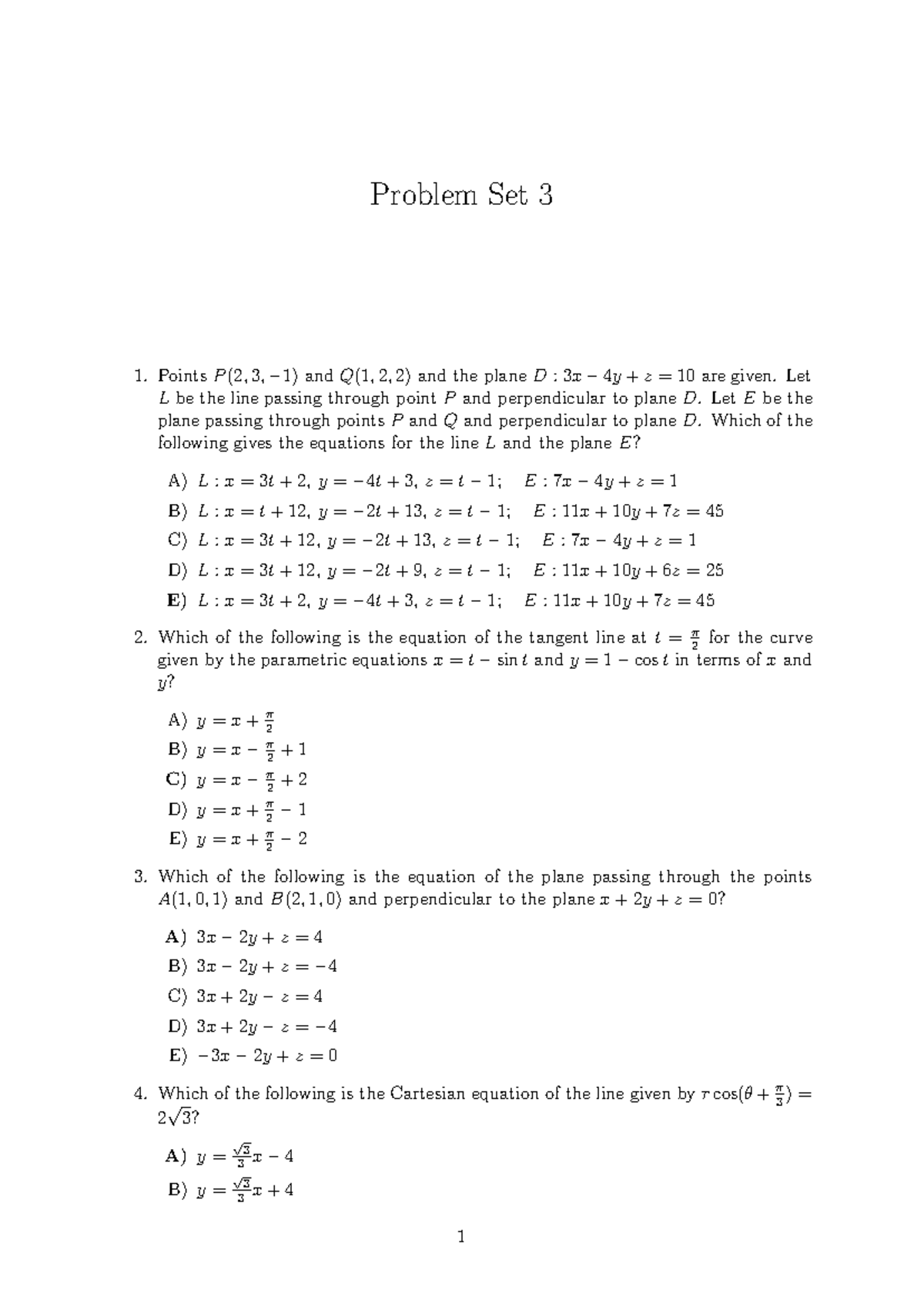 Calc 3 - Final Exam Problem Set 3 Solutions - Studocu