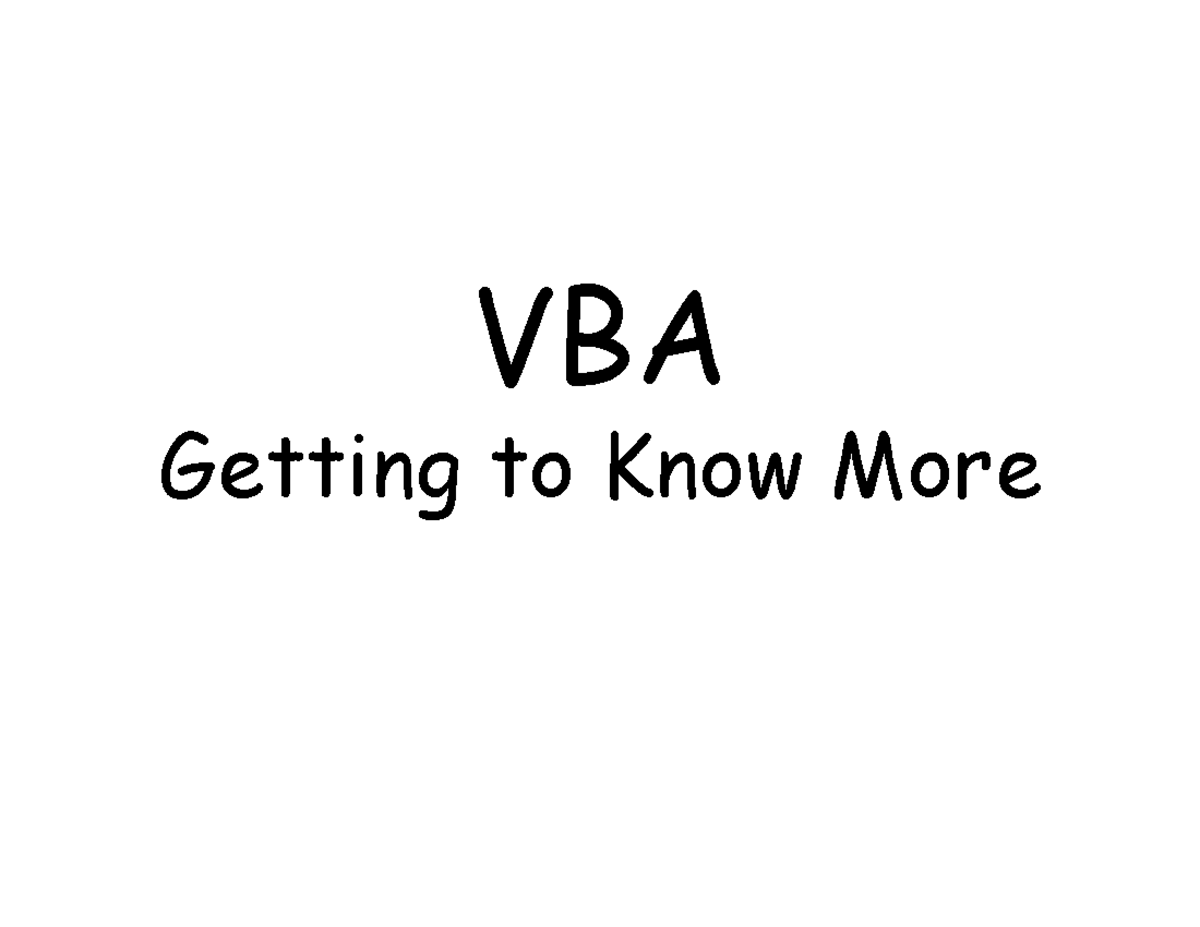 VBA Basics and Programming Concepts - Studocu
