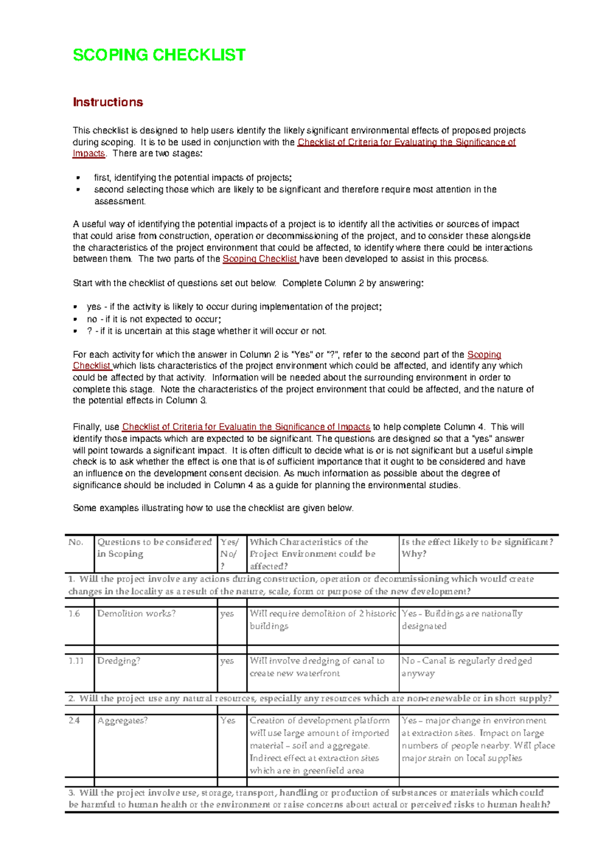 Final EIA Scoping Checklist - Environmental Impact Assessment Notes ...
