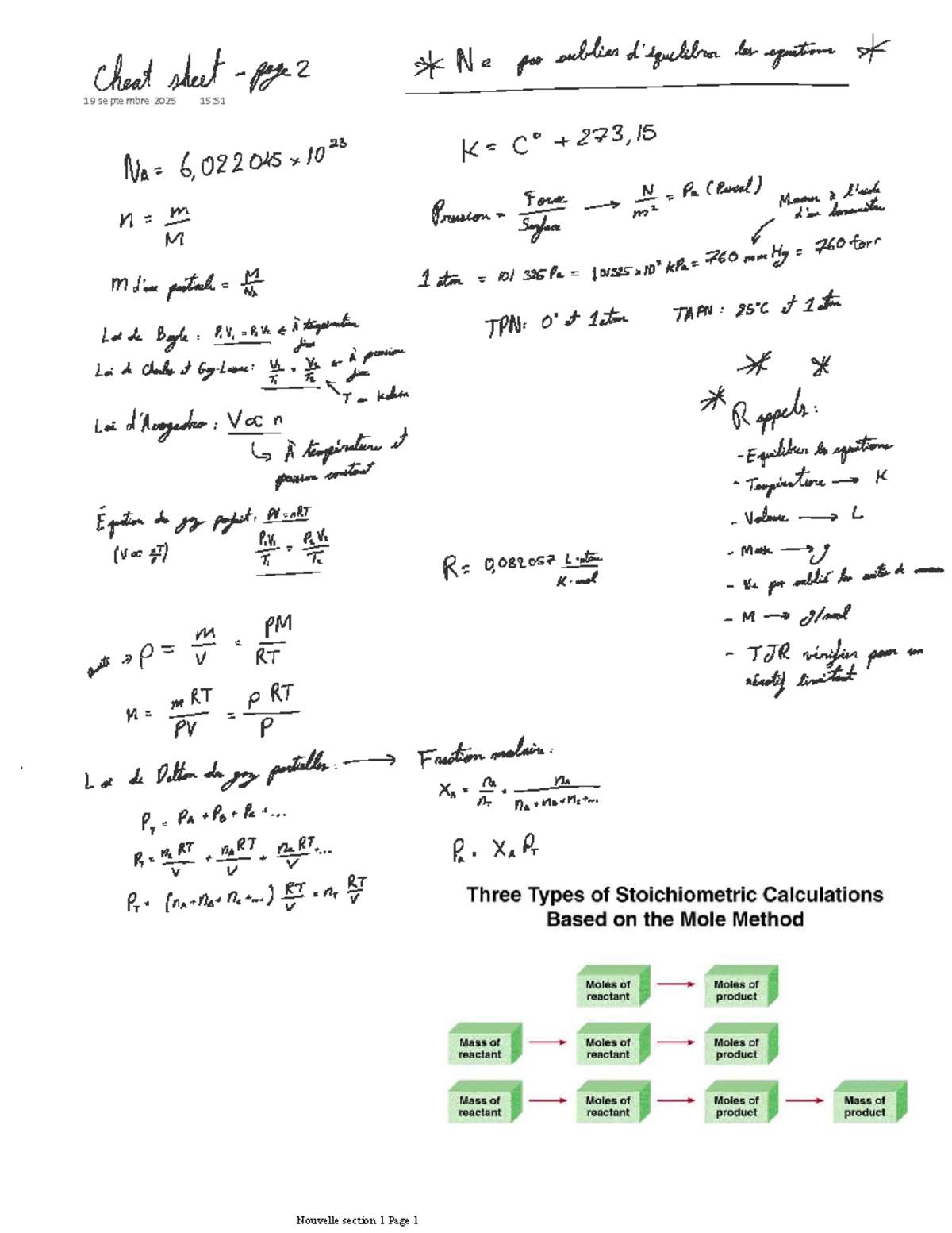 Feuille Aide Mémoire Page 2 - Test 1 en Chimie - Studocu