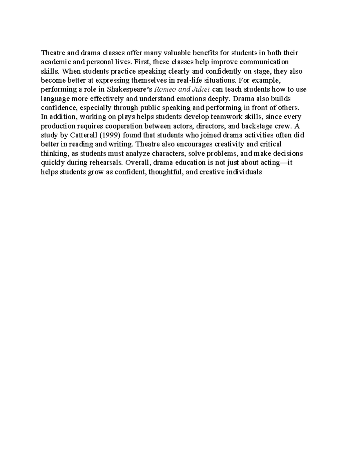 Benefits of Theatre & Drama Classes for Student Development - ENG101 ...