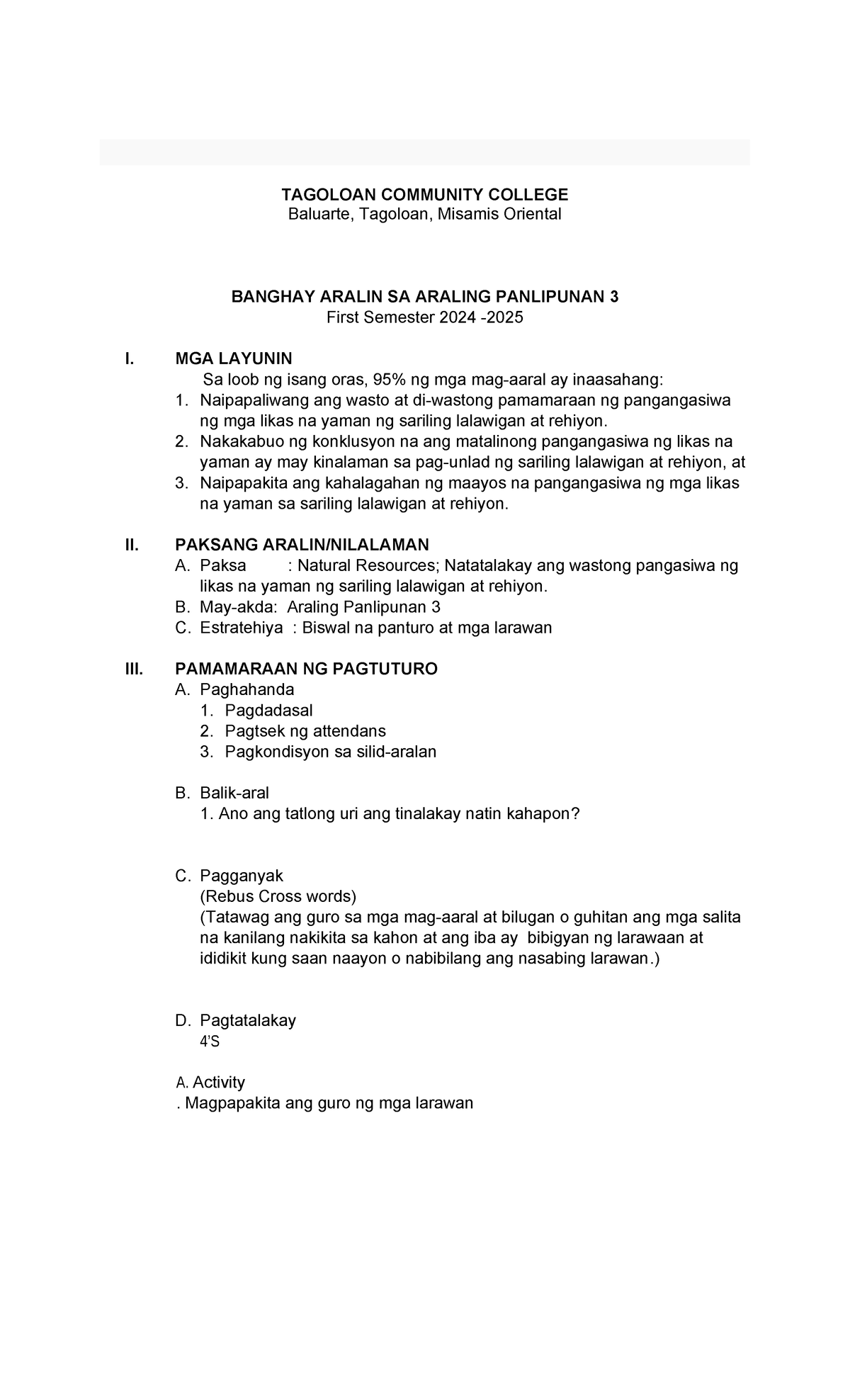 Teru Social Studies lp 2 1 - TAGOLOAN COMMUNITY COLLEGE Baluarte ...