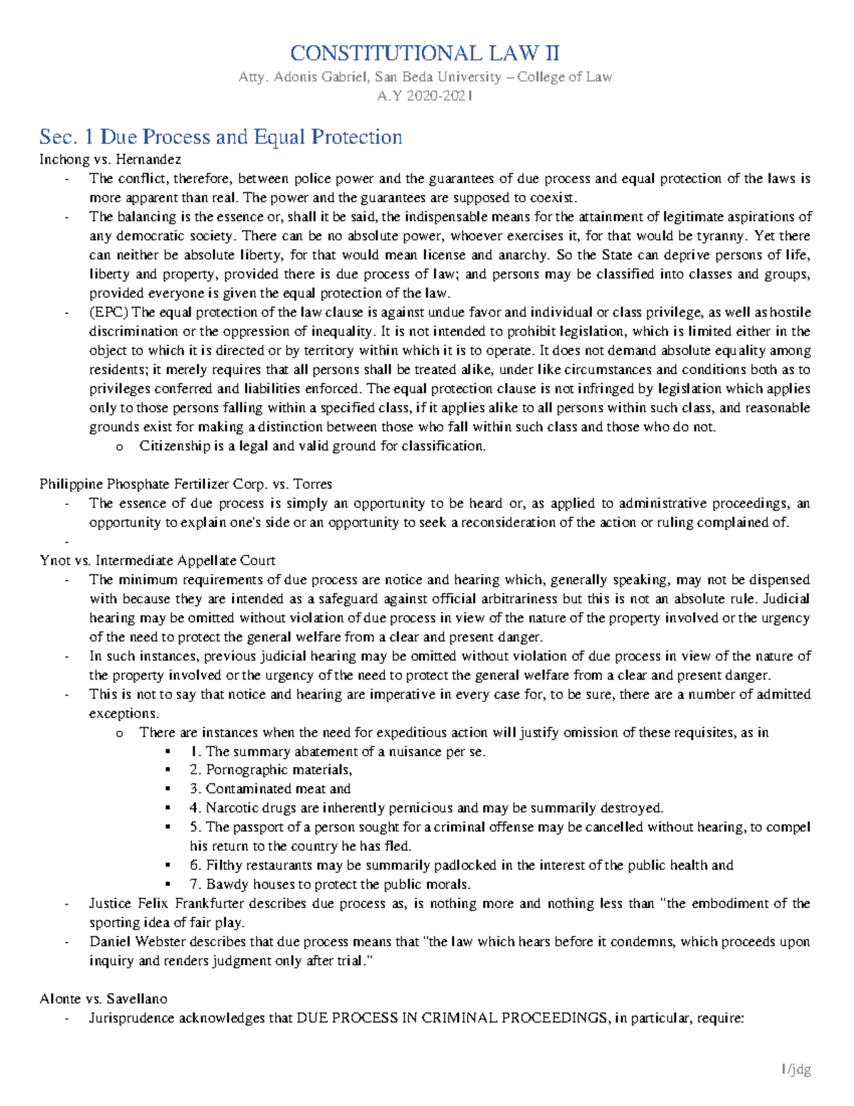 Constitutional Law II (Course Code) Lecture Notes by Atty. Adonis ...