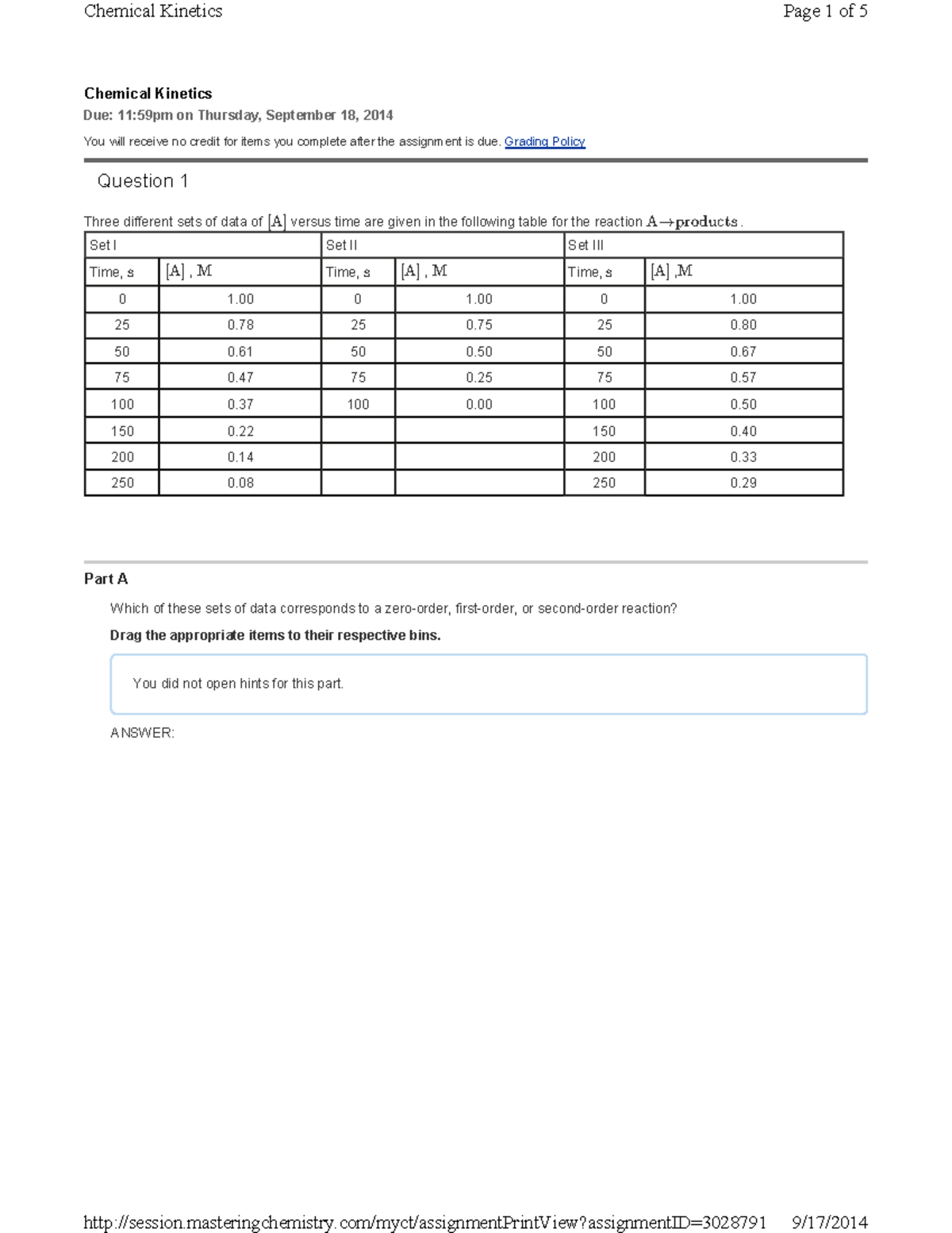 Chemical Kinetics Worksheet