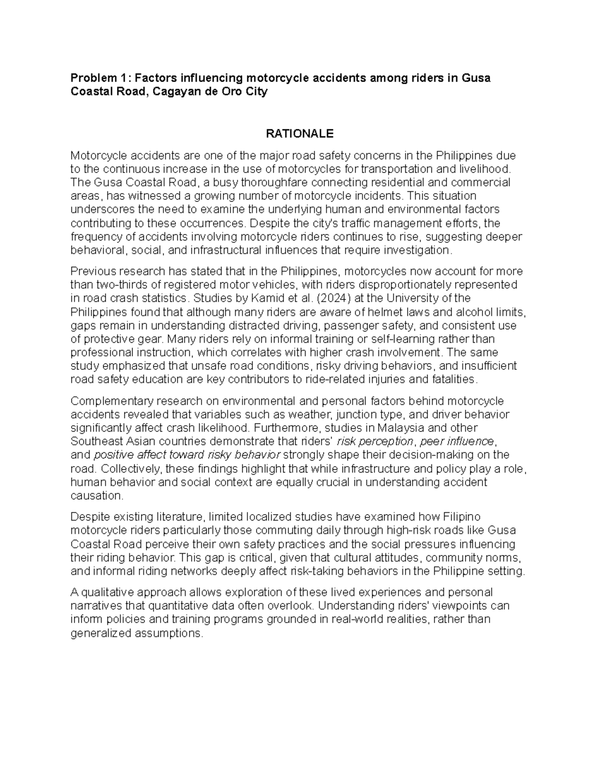 Factors Influencing Motorcycle Accidents & Youth Drug Use in CDO ...