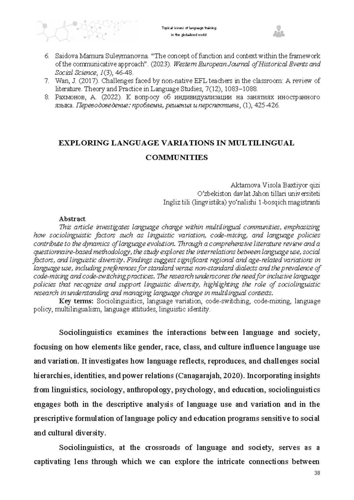 Topical Issues in Language Training: Exploring Variations in ...
