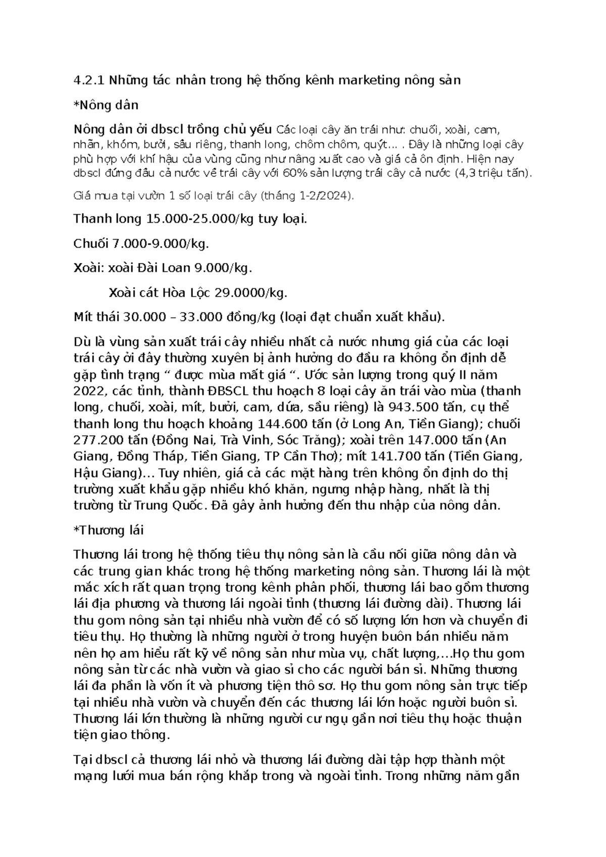 4.2.1 Tác Nhân Trong Hệ Thống Kênh Marketing Nông Sản ĐBSCL - Studocu