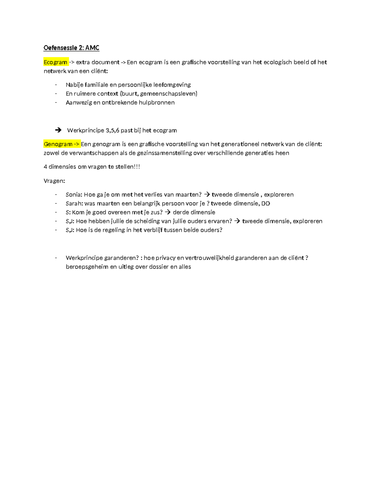 Oefensessie 2: AMC Ecogram en Genogram Uitleg en Vragen - Studocu
