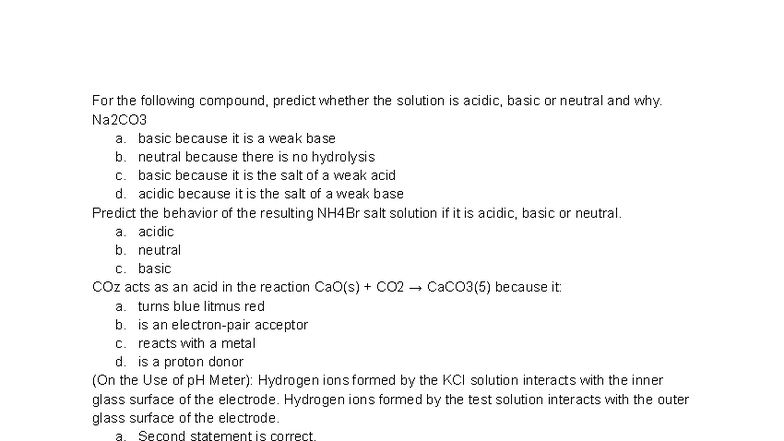 Chem - Acid-Base Predictions and Equilibrium Analysis Notes - Studocu