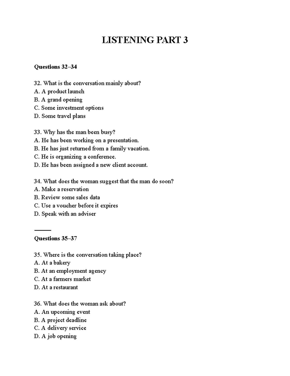 LUYỆN TẬP - PART 3: Listening Practice Questions - Studocu