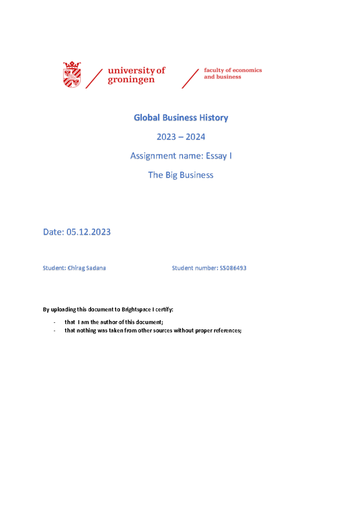 Global Business History Essay I: The Rise of Big Business (GBH ...