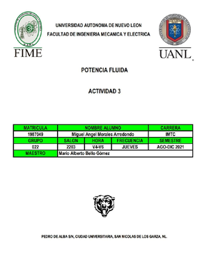 Practica 2 - LAB - Potencia Fluida Y Laboratorio - UANL - Studocu