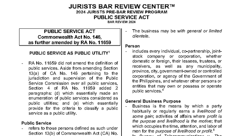 PUBLIC SERVICE ACT BAR REVIEW 2024: Key Concepts and Amendments - Studocu