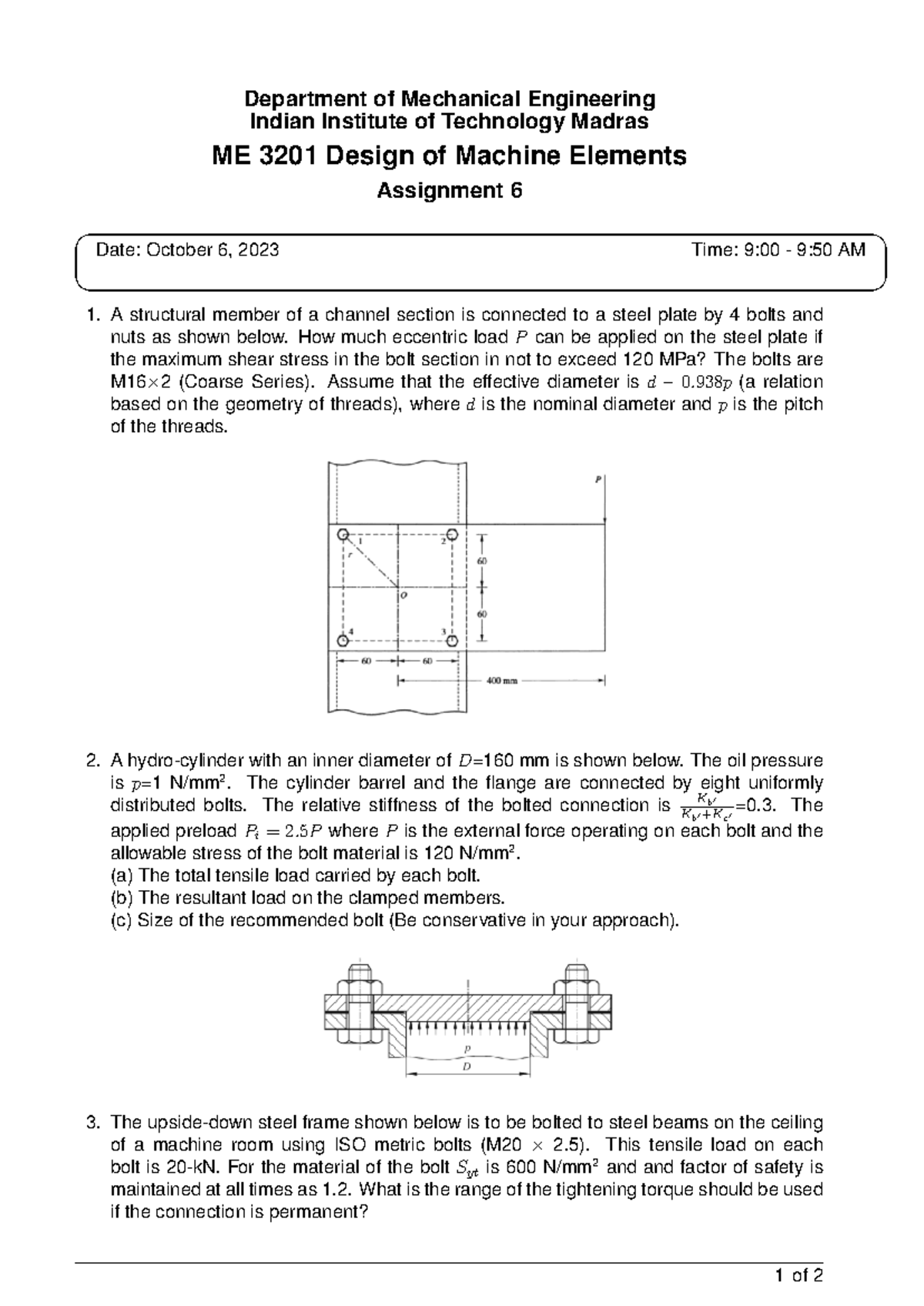 ME3201 Tutorial 6 - Assignment - Department of Mechanical Engineering Indian Institute of ...