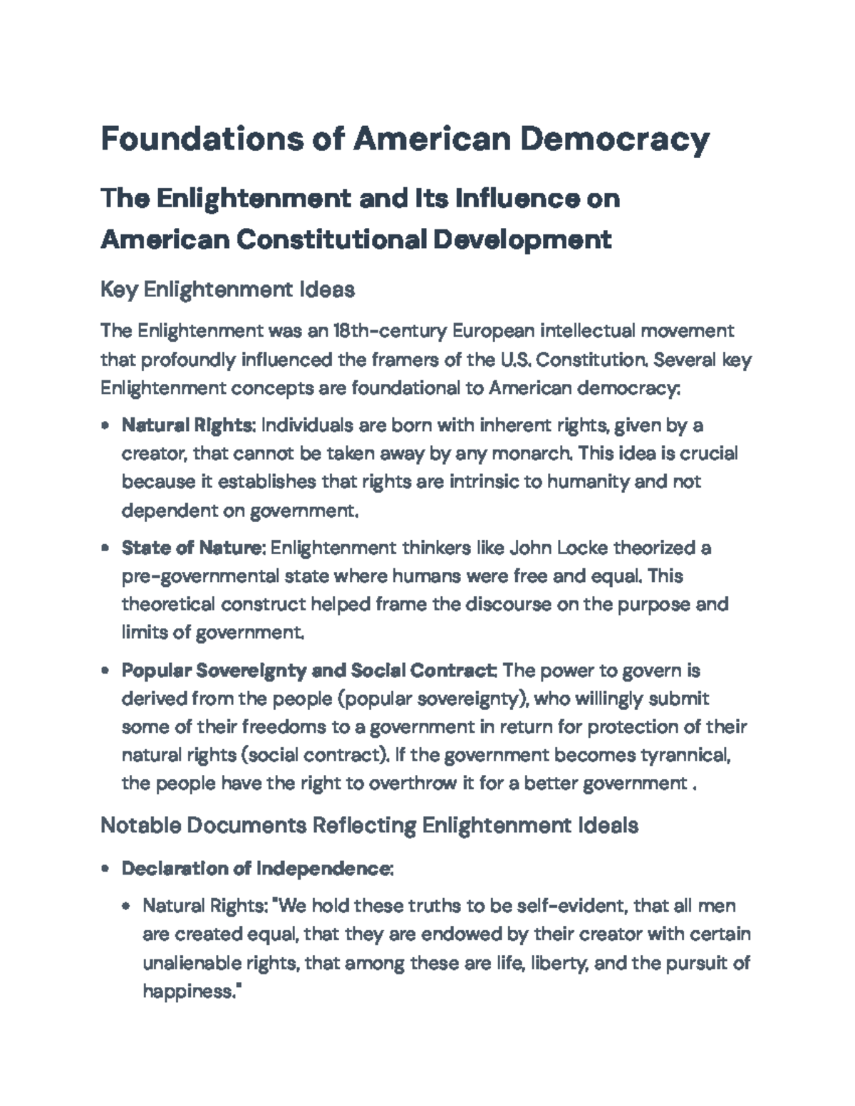 Foundations of American Democracy: Enlightenment Ideas & Governance ...