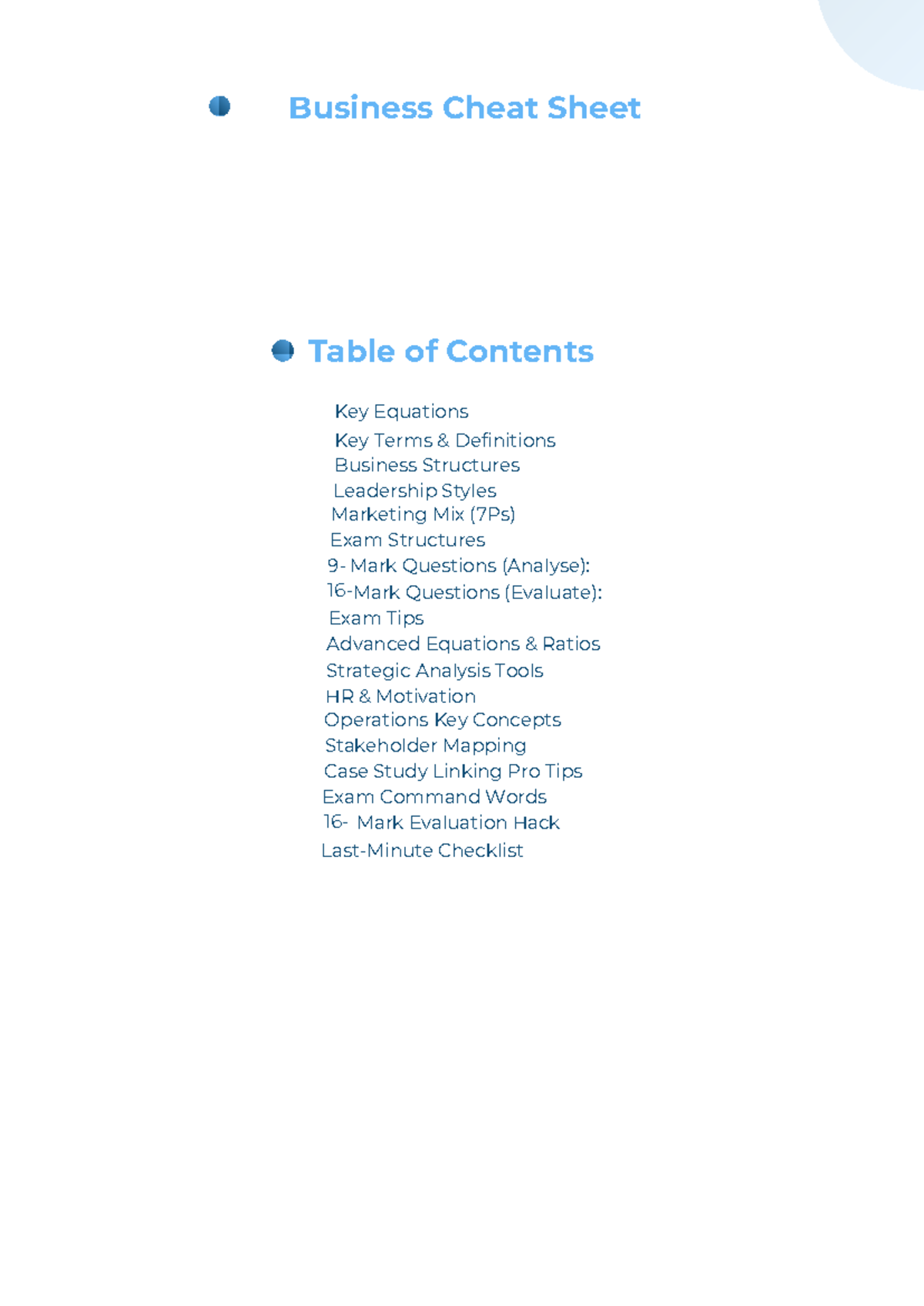 Business Summary Cheat Sheet: Key Concepts & Exam Tips (BUS101) - Studocu