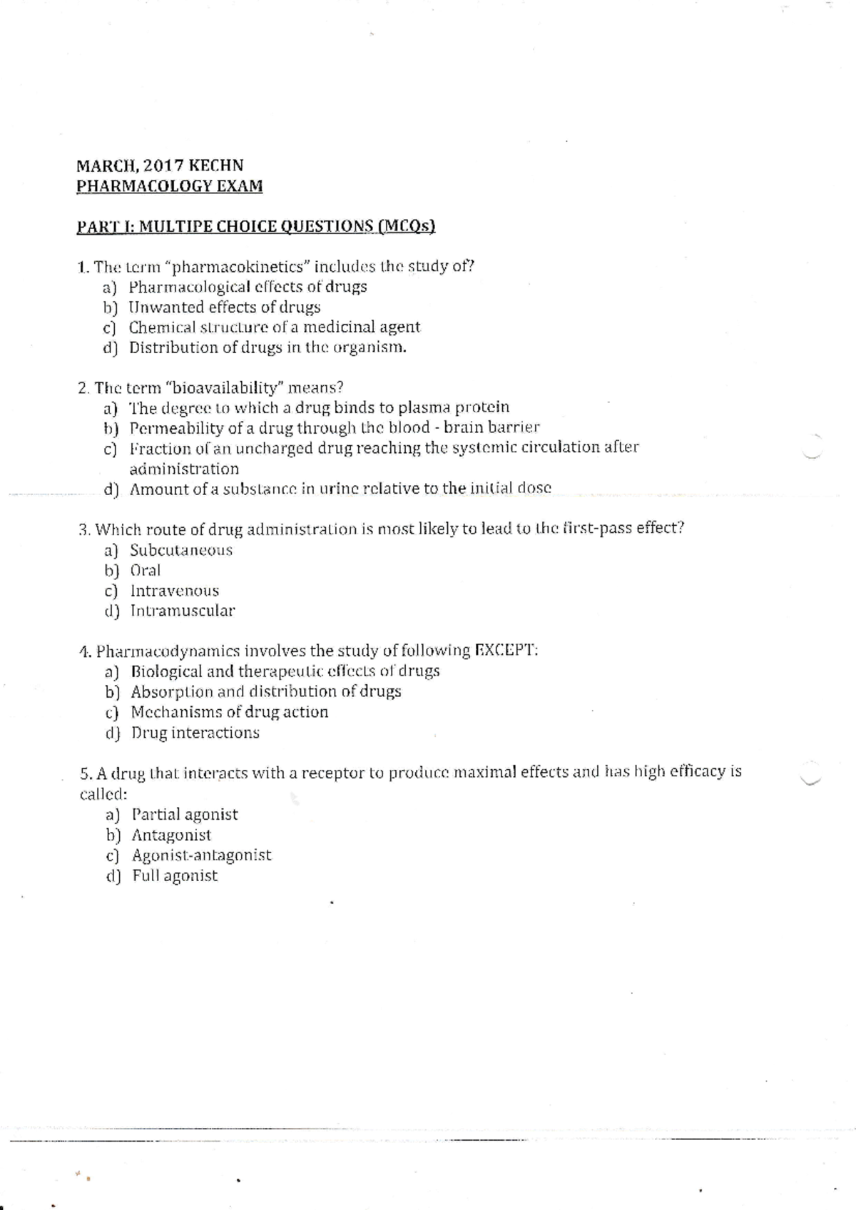 Pharmacology Past Exam Papers - KECHN Promo Exam 2016 - Studocu