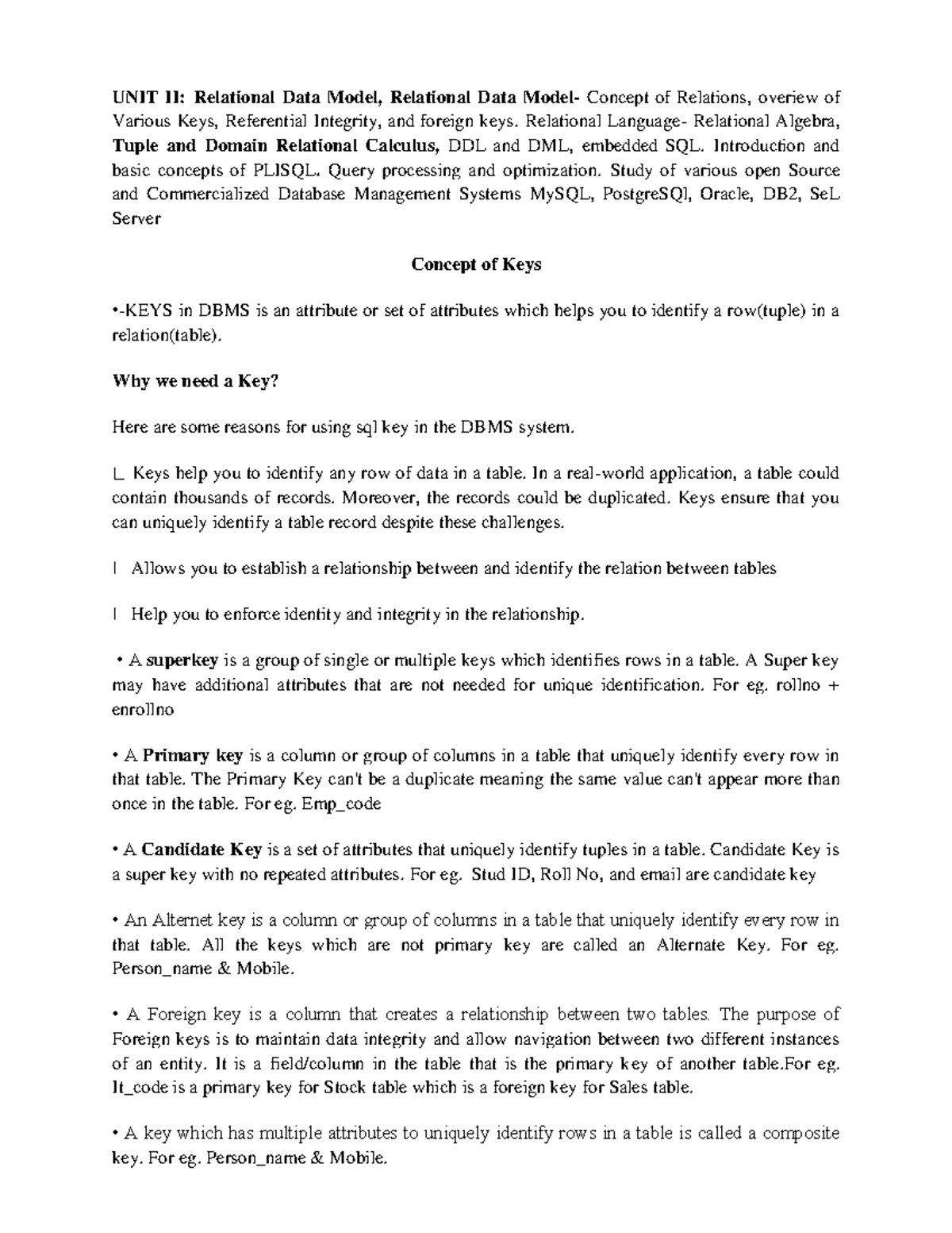 Unit 2 - notes - UNIT II: Relational Data Model, Relational Data Model ...