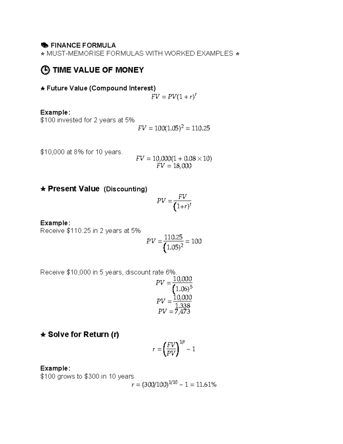 FIN203 - Finance Formulas with Worked Examples on Time Value of Money ...
