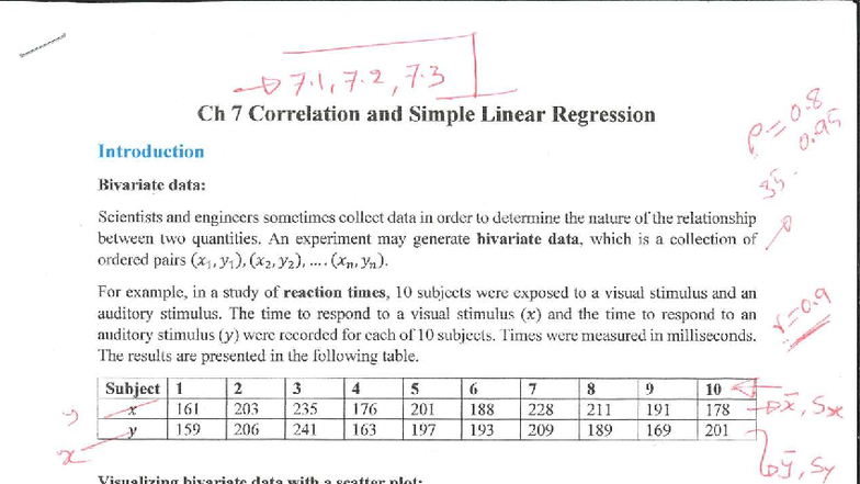 Ch 7: Correlation & Simple Linear Regression - ENDG 319 F25 - Studocu