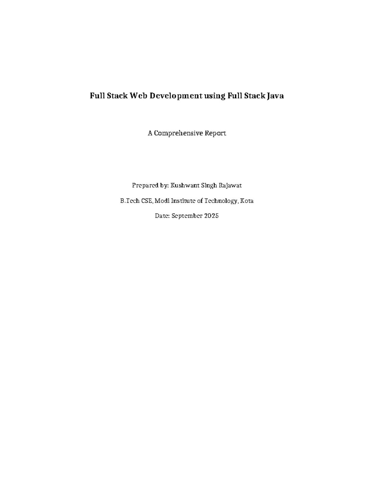 Full Stack Java Development Report: A Comprehensive Overview - Studocu