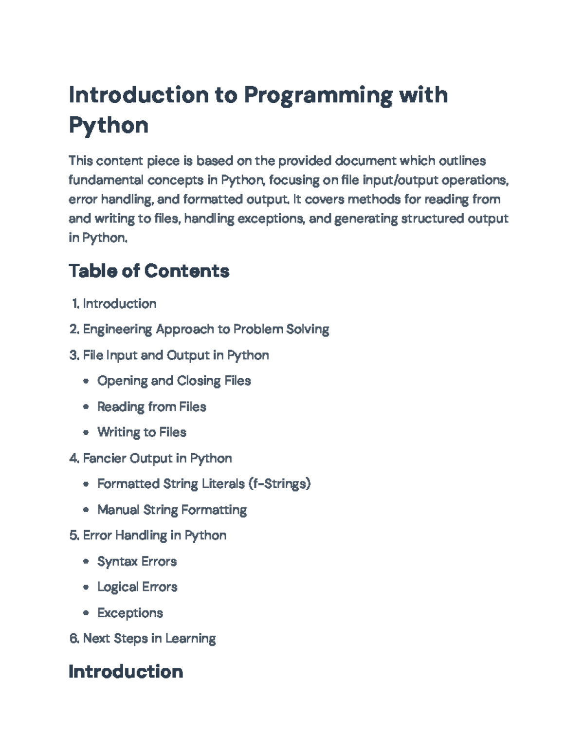 Python Programming Essentials: File I/O, Error Handling, and Formatting - Introduction to - Studocu