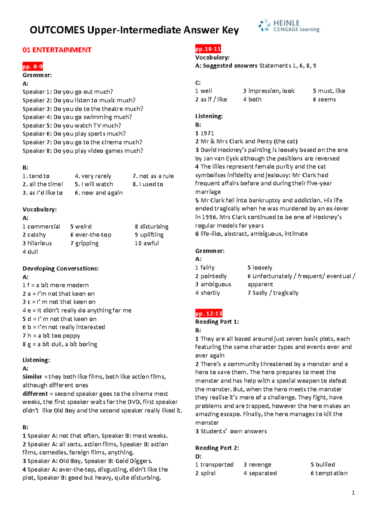Outcomes Upper-Intermediate Answer Key ( PDFDrive ) - OUTCOMES Upper-Intermediate Answer Key 01 ...