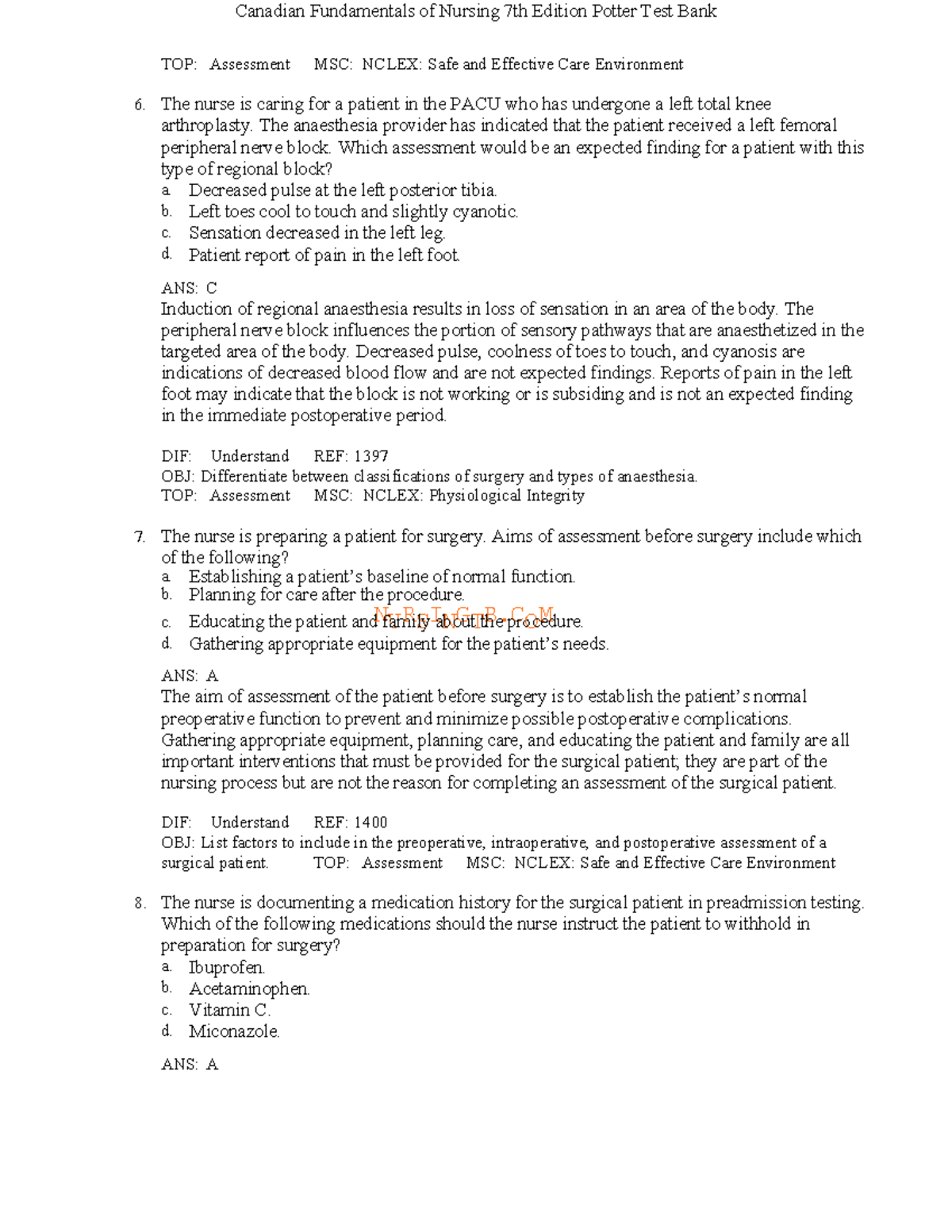 Canadian Fundamentals of Nursing 7th Ed. Potter Test Bank: Assessment ...