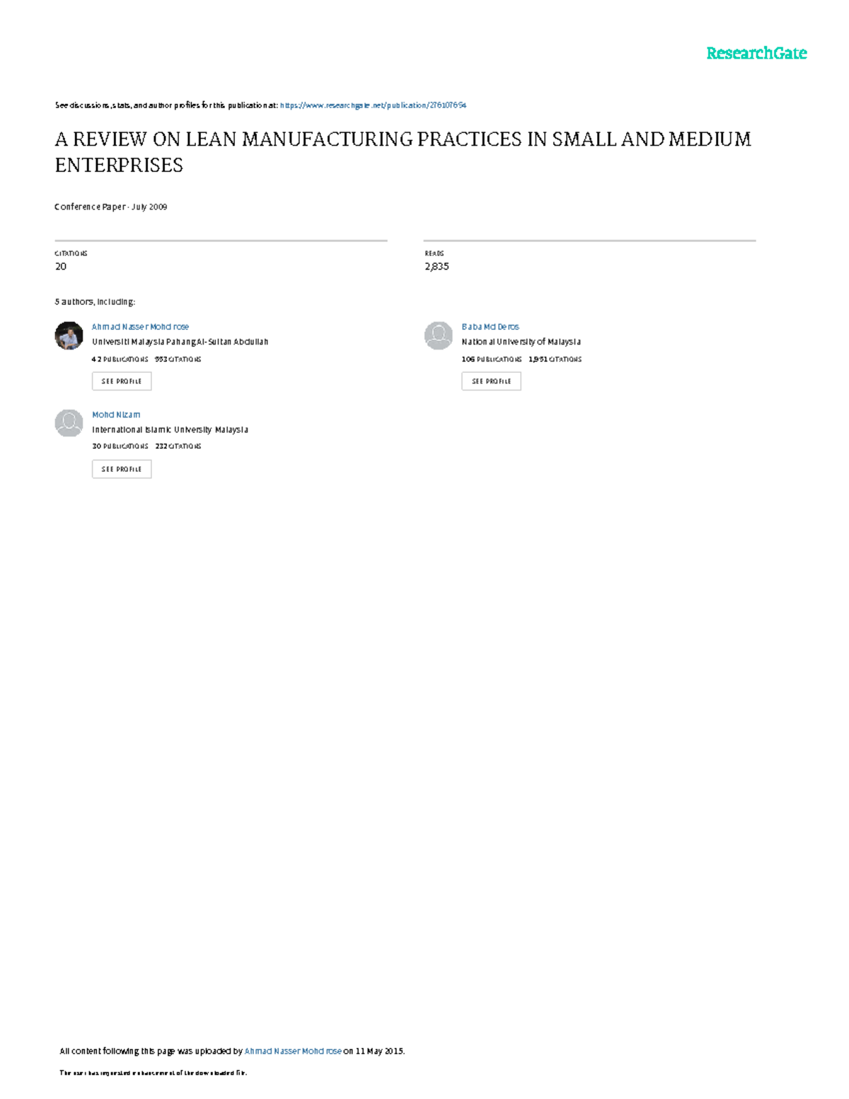 A REVIEW OF LEAN MANUFACTURING PRACTICES IN SMEs - AMReG 09 - Studocu