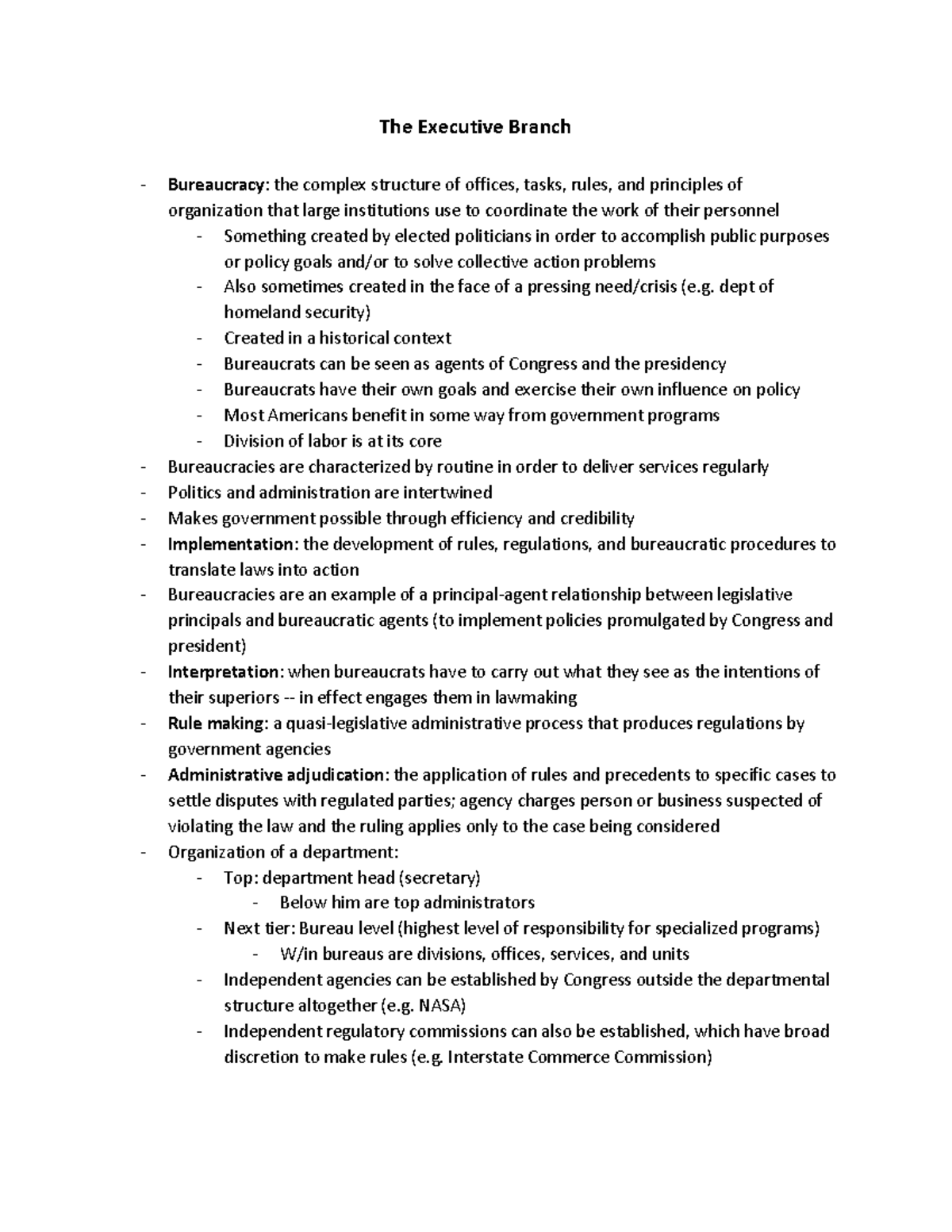 American Politics - Executive Branch Overview and Key Concepts - Studocu
