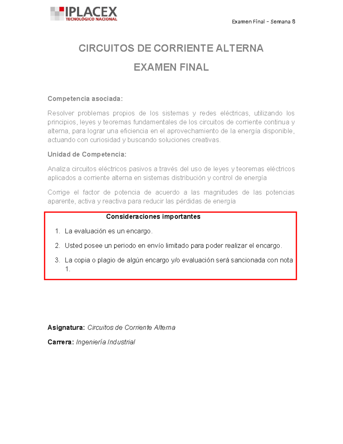Circuitos de Corriente Alterna - Examen Final 2023 - Studocu