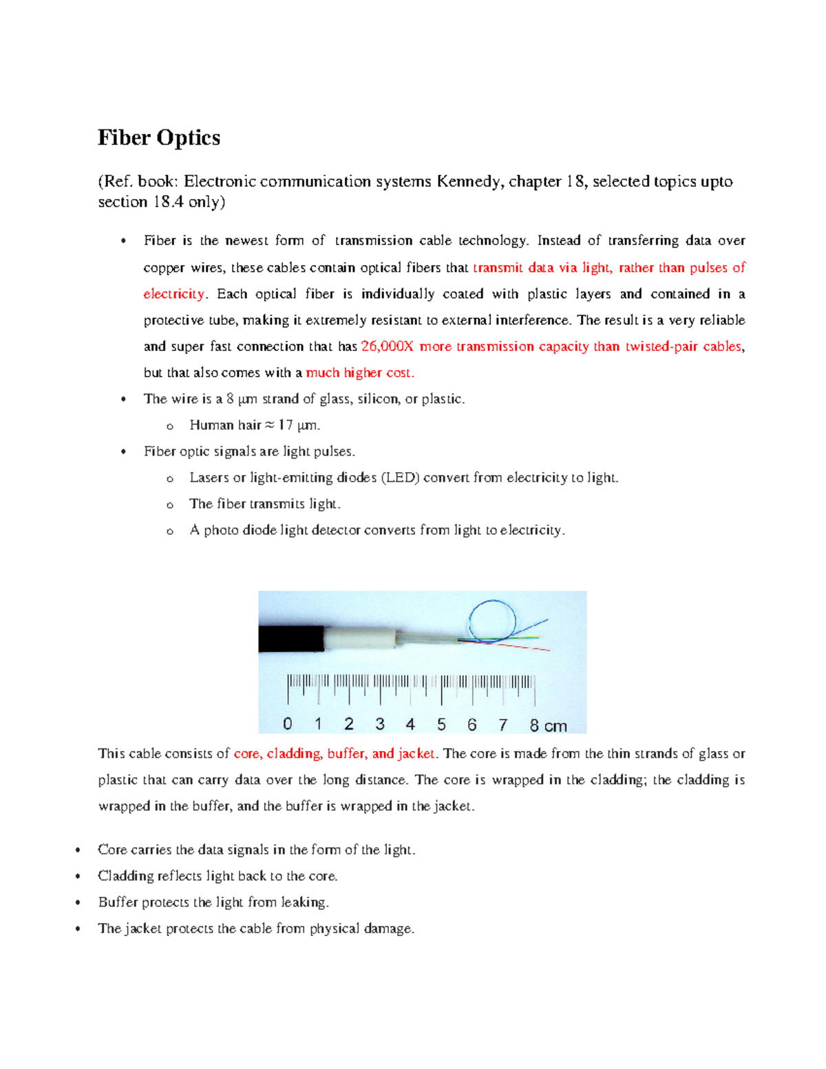Fiber Optics Notes: Course Code EEC 200, Chapter 18 Overview - Studocu