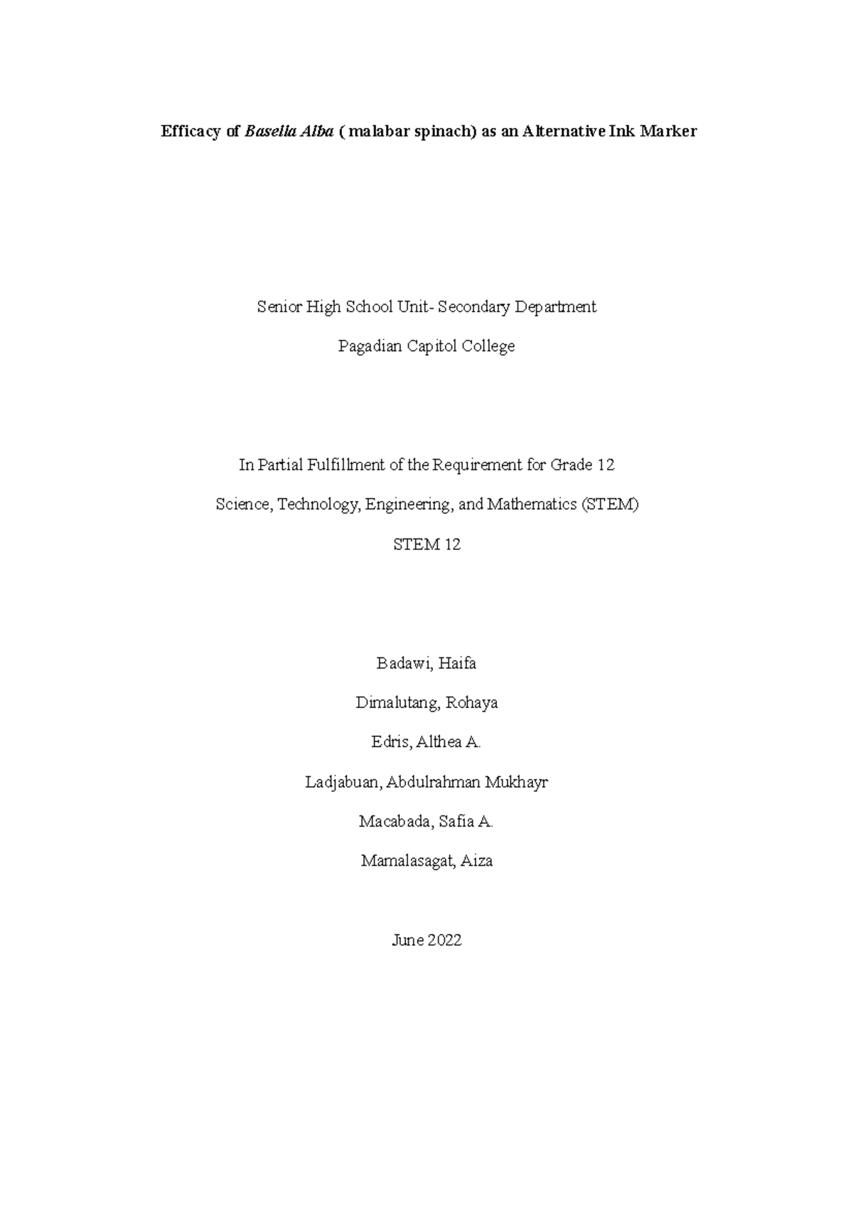 Efficacy of Basella alba as Alternative Ink Marker - STEM 12 Research ...