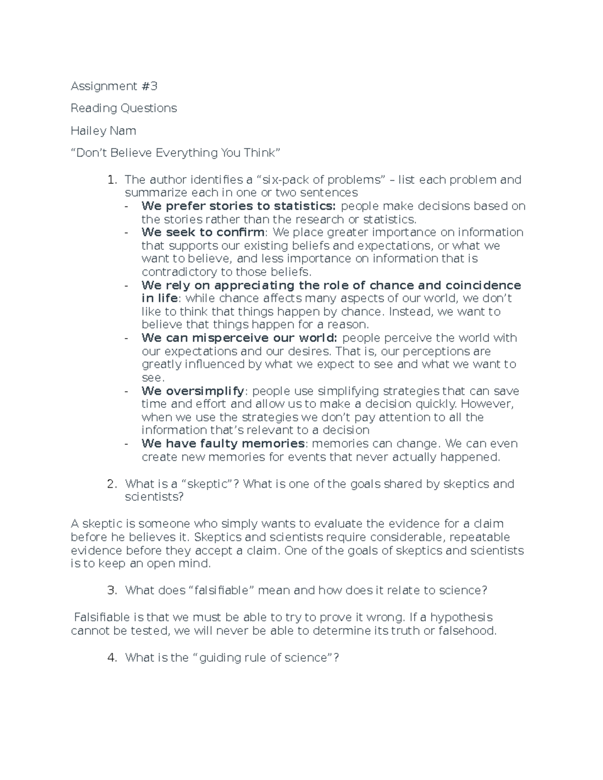 Assignment 3 Analysis: Understanding Cognitive Biases in P101 - Studocu