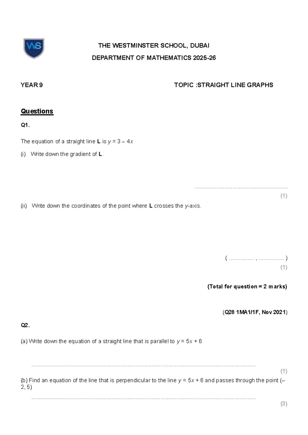 YEAR 9 MATHS: STRAIGHT LINE GRAPHS STUDY NOTES - Studocu